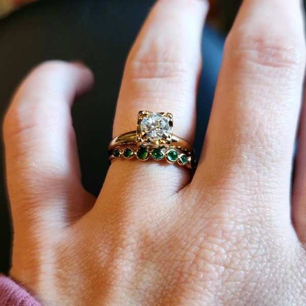 Emerald Ring. Rustic Organic Alternative Bezel Set Bubble Pebble Round ...