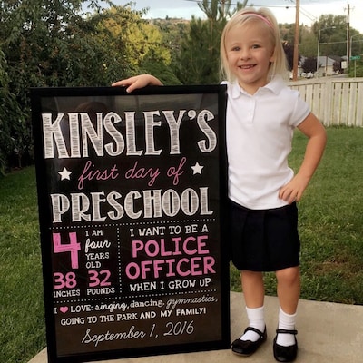 Girls First Day of Preschool Board DIGITAL FILE - Etsy