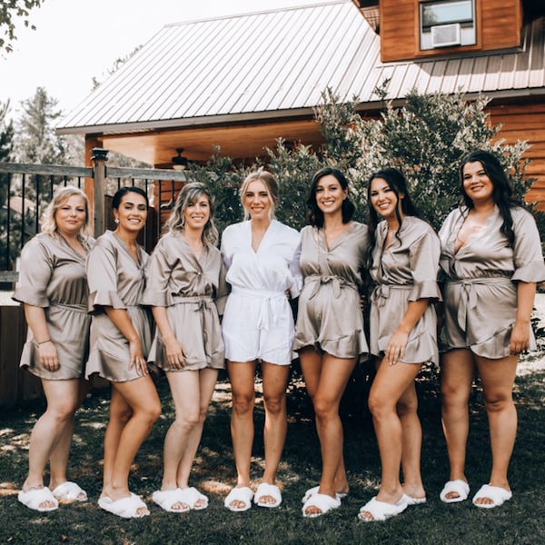 Bridesmaid Robe in Black, Bridesmaid Satin Romper With Ruffle Trim ...