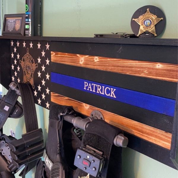 Thin Blue Line - Police Gear Rack - Graduation Gift - Police Duty Gear ...
