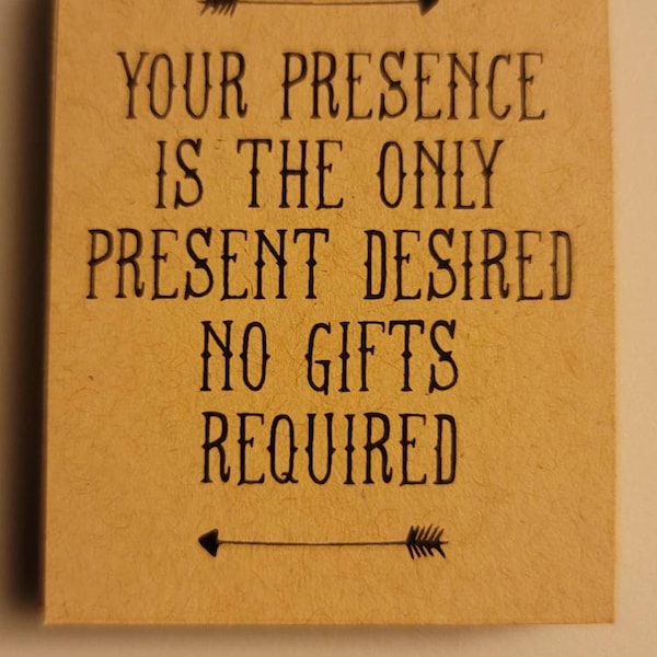 Your Presence is the Only Present Desired: No Gifts Invitation Printed ...