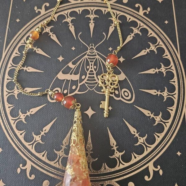 Gothic Gilded and Blue Obsidian Divinatory Pendulum, Resin Pendulum, Natural Stone, Beautiful ...