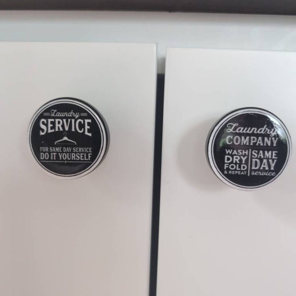 LAUNDRY ROOM KNOBS Drawer Pulls #9 Symbols Logos Decor Vintage Look ...