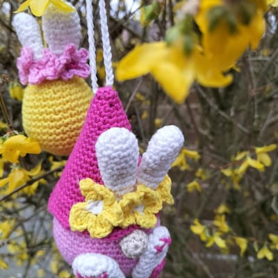 Easter Crochet Pattern Bunny Keychains With Crochet Flowers, Crochet ...