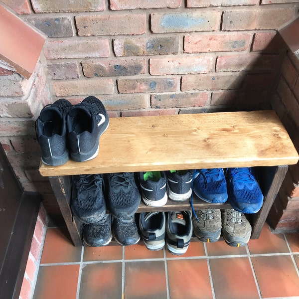 Solid Rustic Shoe Rack| Farmhouse Shoe Storage | Handmade Rustic Bench ...
