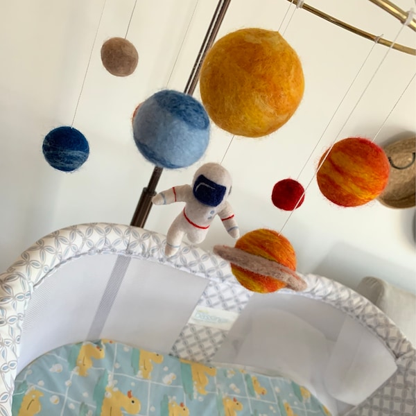 Solar System Mobile Crib Felt Planets Mobile Nursery Astronaut Mobile Baby Boy Outer Space ...
