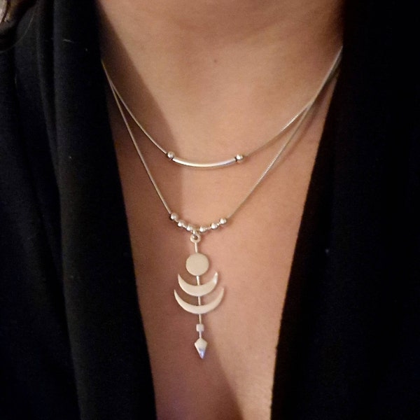 Zenith 925 Weaved Black Leather Necklace With Large Triangle Solid ...