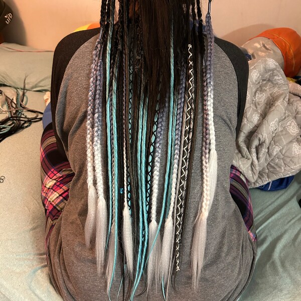 Synthetic Dreads Thin Twisted + Fishtail Braids Black, Black-dark Gray ...