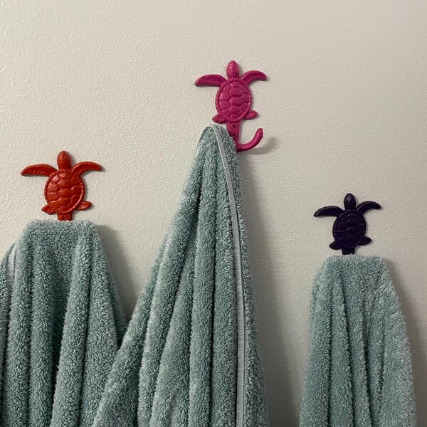 Iron Turtle Wall Hook, Coastal Bathroom, Sea Tortoise Towel Hook, Beach ...