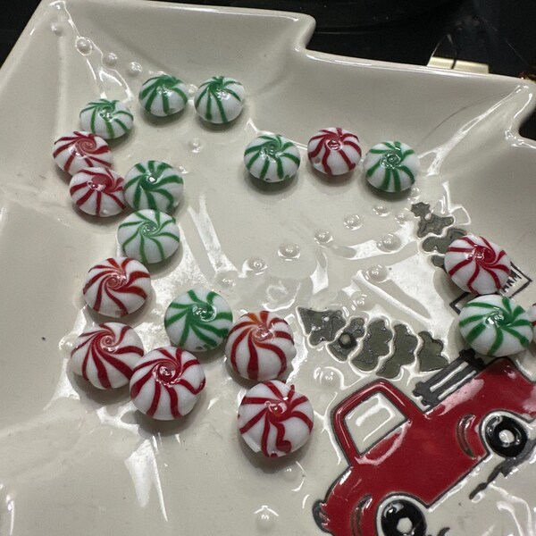 Red and Green Glass Peppermint Beads 3/4” for Your Holiday Projects 10 ...