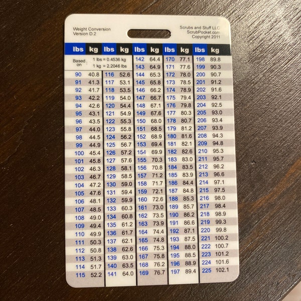 Adult Weight Conversion Badge Card Vertical Accessory for Nurse ...