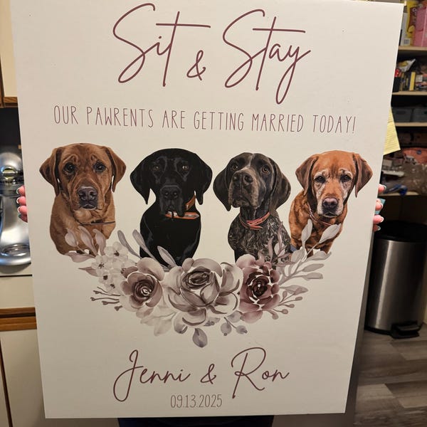 Custom Sit & Stay Pet Wedding Welcome Sign With Easel • Our Humans Are ...