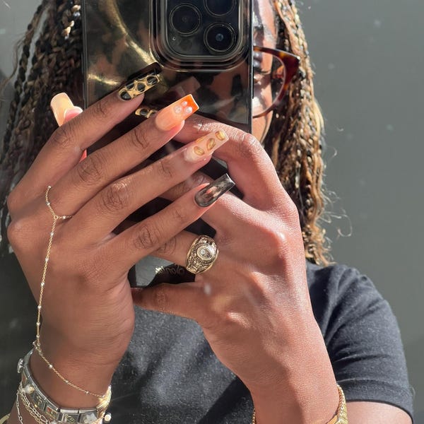 Cleo Sol Inspired Nails/brown Nails/ Neosoul Nails/ 3D Press on Nails ...