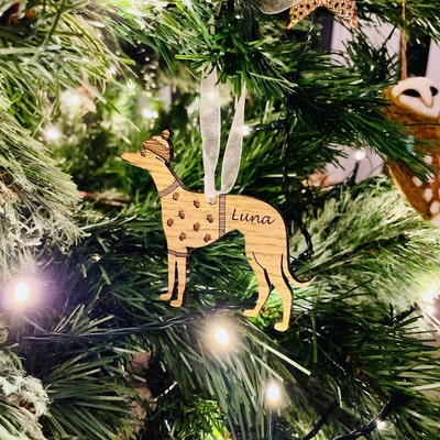 Greyhound Bauble Christmas Tree Decorations Wooden Dog Ornament ...