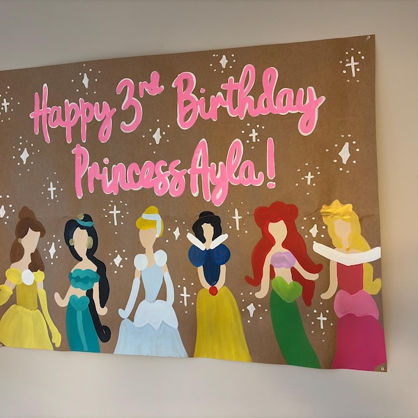 Hand Painted Princess Birthday Banner: Custom Party Sign - Etsy