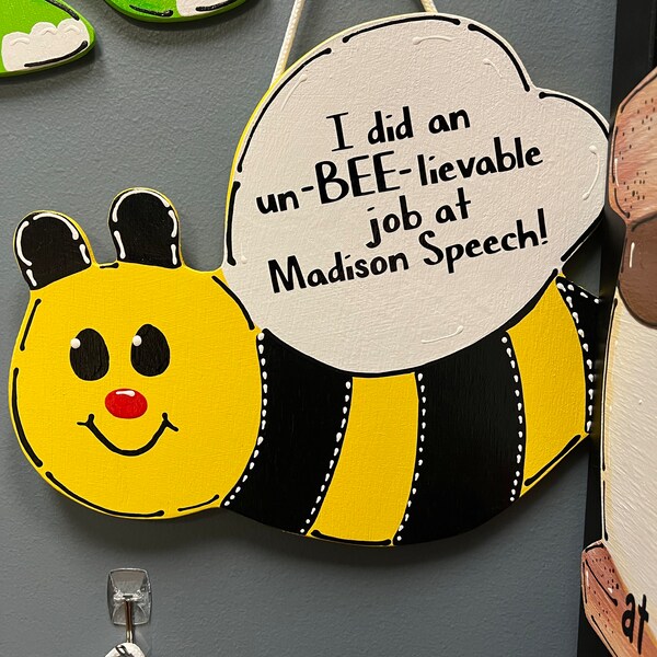 HELLO SPRING Bumblebee Sign Wall Door Hanger Plaque Holiday Handcrafted ...
