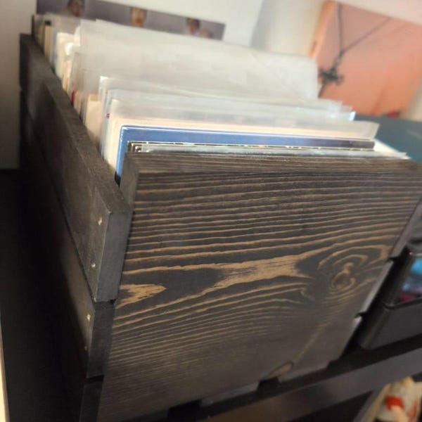 Vintage Stained Wooden 45 RPM Record Crate – Rustic Vinyl Storage Box ...