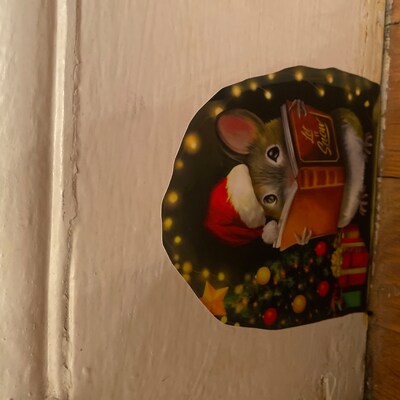 Cute Hungry Mouse Will Work for Cheese Sign in Mouse Hole Wall Decal ...