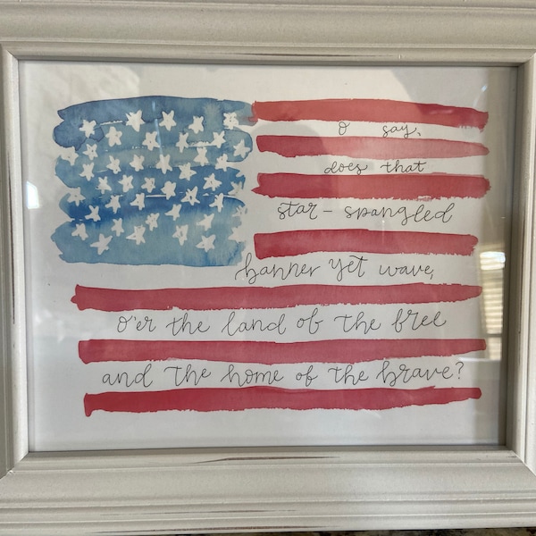 4th of July Printable, National Anthem, Watercolor Flag, Patriotic ...