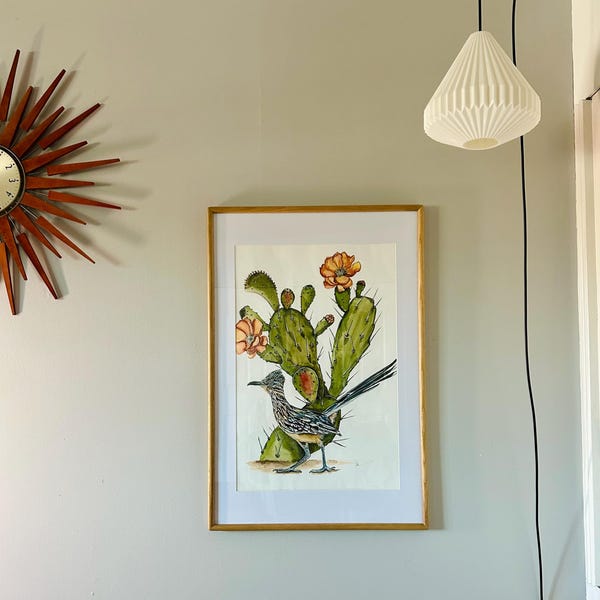 Roadrunner Fine Art Print: Prickly Pear Cactus Watercolor - Etsy