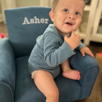 Personalized Child's Upholstered Rocking Chair / Chair Navy Suede - Etsy