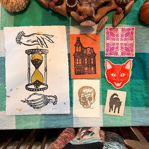 Folk Art Skeleton Coffin Relief Print Halloween Decor - Etsy