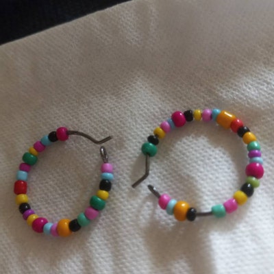 Beautiful Multi Colored Hoops Colorful Small Beaded Earrings Amazing ...