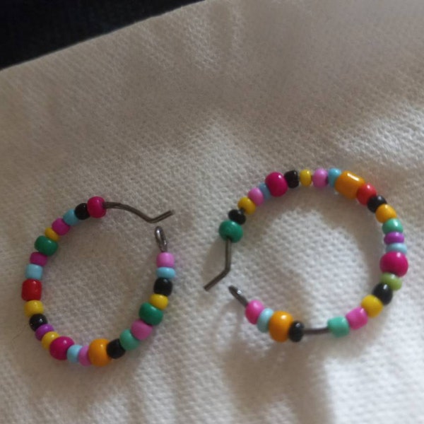 Small Multicolored Mini Beaded Hoop Earrings, Seed Bead Hoops - Etsy