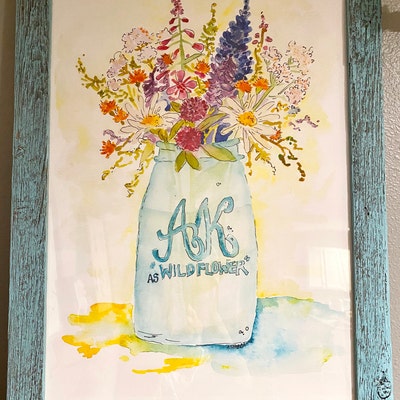 Wildflower Mason Jar Watercolor - Etsy