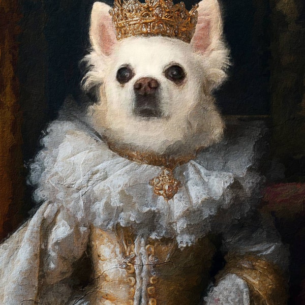 Custom Dog Portrait, King Queen Pet Art, Personalized Pet Gift ...