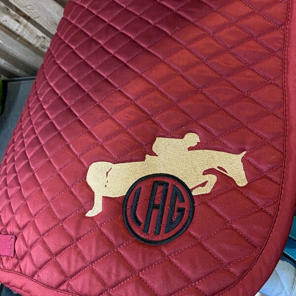 Jumping Horse Monogram Custom English Embroidered Horse Saddle Pad ...