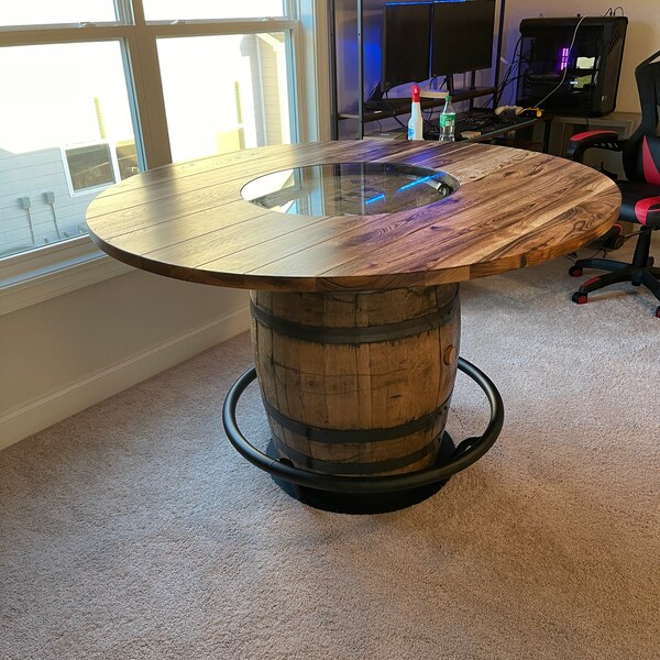 Whiskey Barrel Table TOP ONLY With Center Glass Inlay and Mounting ...