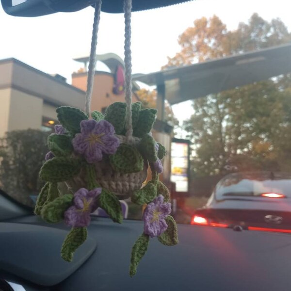 Crochet Lily of the Valley Car Hanging Plant, Rearview Mirror Decor ...