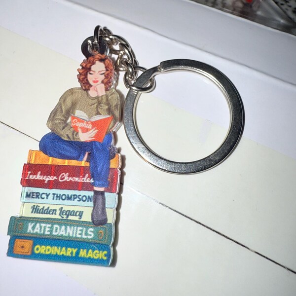 Personalized Girl Reading Book Acrylic Flat Keychain, Custom Book ...