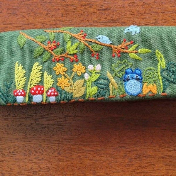 Hand Embroidered Pencil Case With Flower Embroidery, Pen Case, Floral ...