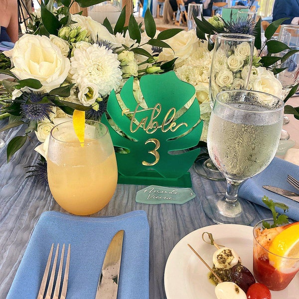 Monstera Leaf Table Number • Tropical Table Number • Hand Lettered ...