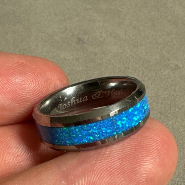 Blue Opal Inlay Tungsten Rings, Mens Engagement Ring,fire Opal Ring ...