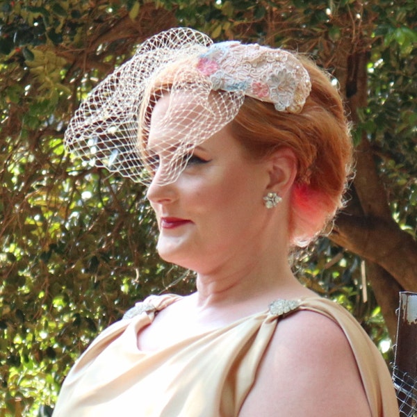 Floral and Beaded Juliet Cap Wedding Veil With Soft English Tulle ...