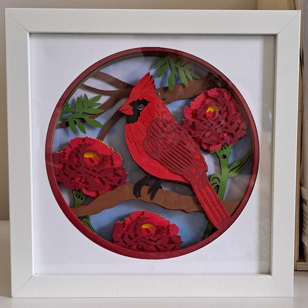 3d Cardinal With Carnations Shadow Box Svg, Bird Shadow Box Svg, 3d ...