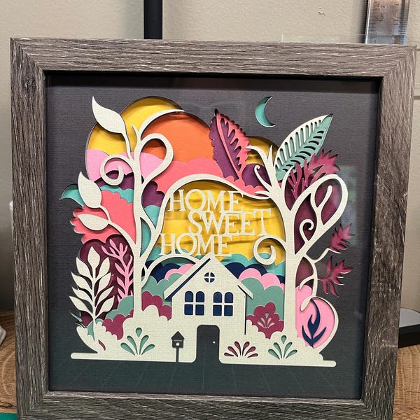 Personalizable Home Sweet Home 3D Shadow Box Template SVG File, Light ...
