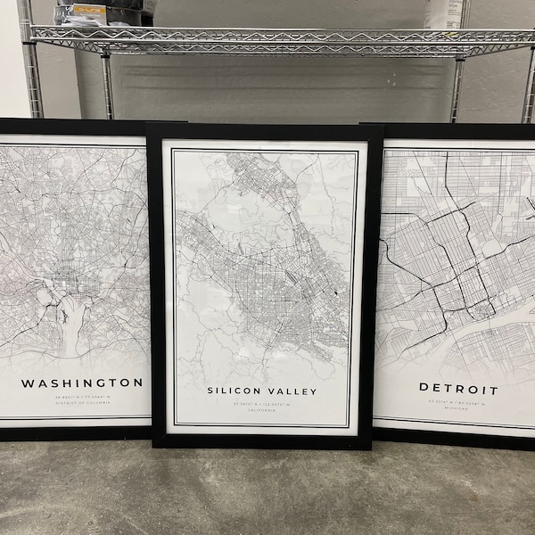 Set of 3 ANY CITY Map Posters, Personalized Map Prints, Custom ...