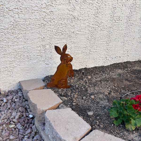 Rustic Metal Standing Rabbit Yard Art With Stake- Steel Bunnies- Metal ...