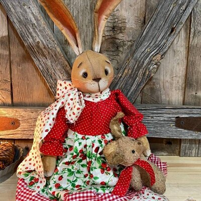 Primitive Bunny Rabbit-folk Art Bunny-irish Bunny-plush Bunny-vintage ...