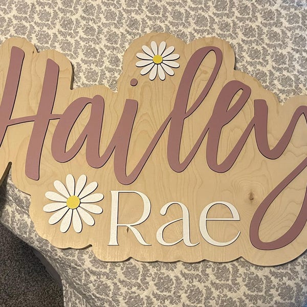 Flower Name Sign, Large Wood Name Sign, Nursery Name Sign, Daisy ...