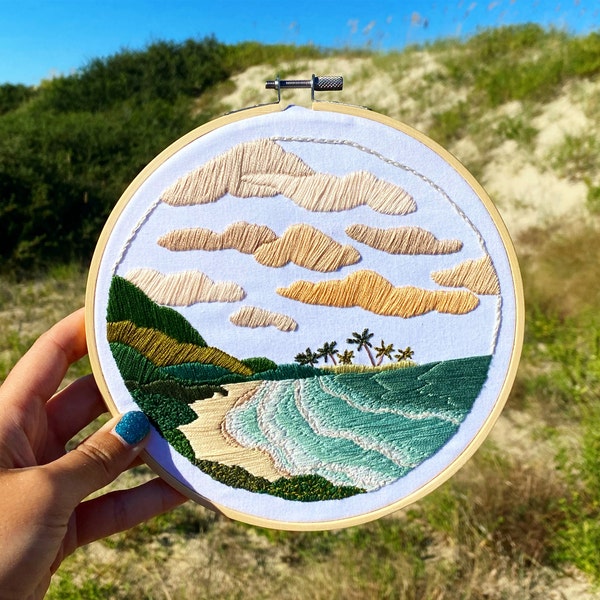 Hidden Beach Embroidery Pattern Digital PDF for DIY Craft. Embroidered ...