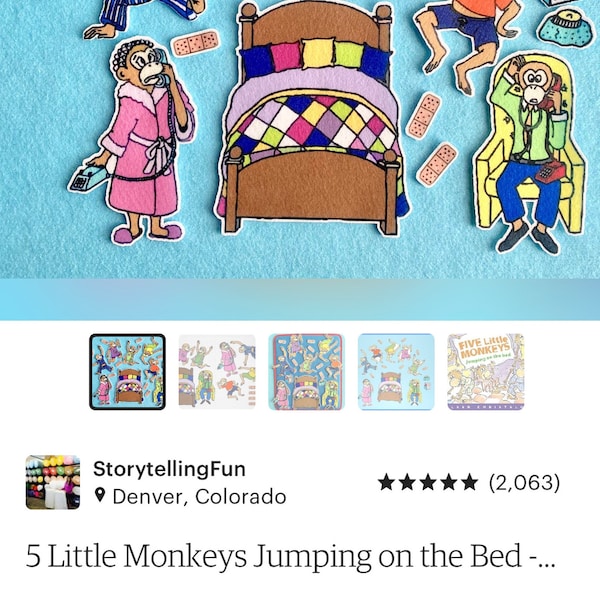 5 Little Monkeys Jumping on the Bed - Felt Board Set - Flannel Board ...