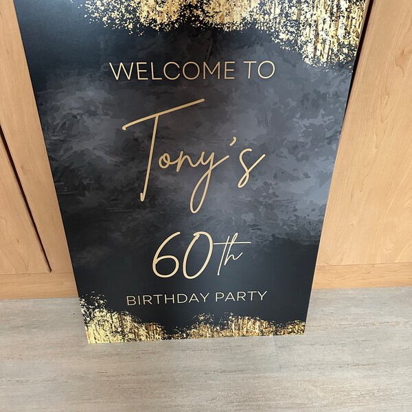 Black & Gold Welcome Board Sign | Personalised Birthday Board ...