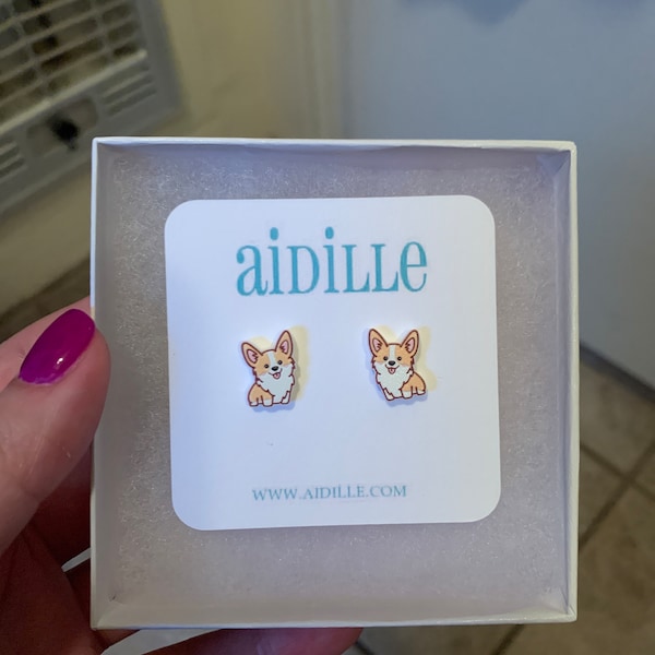 Cute Corgi Earrings, Acrylic Dog Titanium Studs, Hypoallergenic for ...