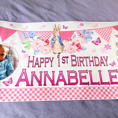 Large Personalised Peter Rabbit 1st Birthday Banner Poster First Party ...