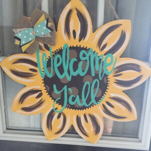 Sunflower Door Hanger, Sunflower, Welcome Sign, Door Decor, Wooden Door ...